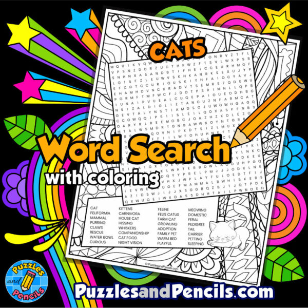 Cats Word Search Puzzle with Coloring | Wordsearch | Made By Teachers