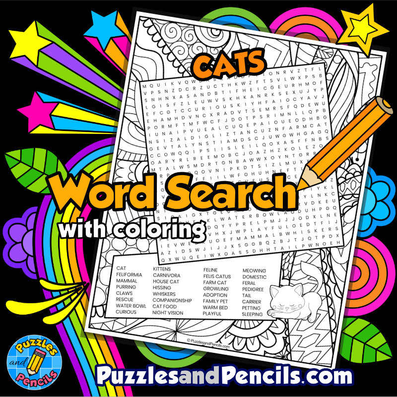 Cats Word Search Puzzle with Coloring | Wordsearch | Made By Teachers