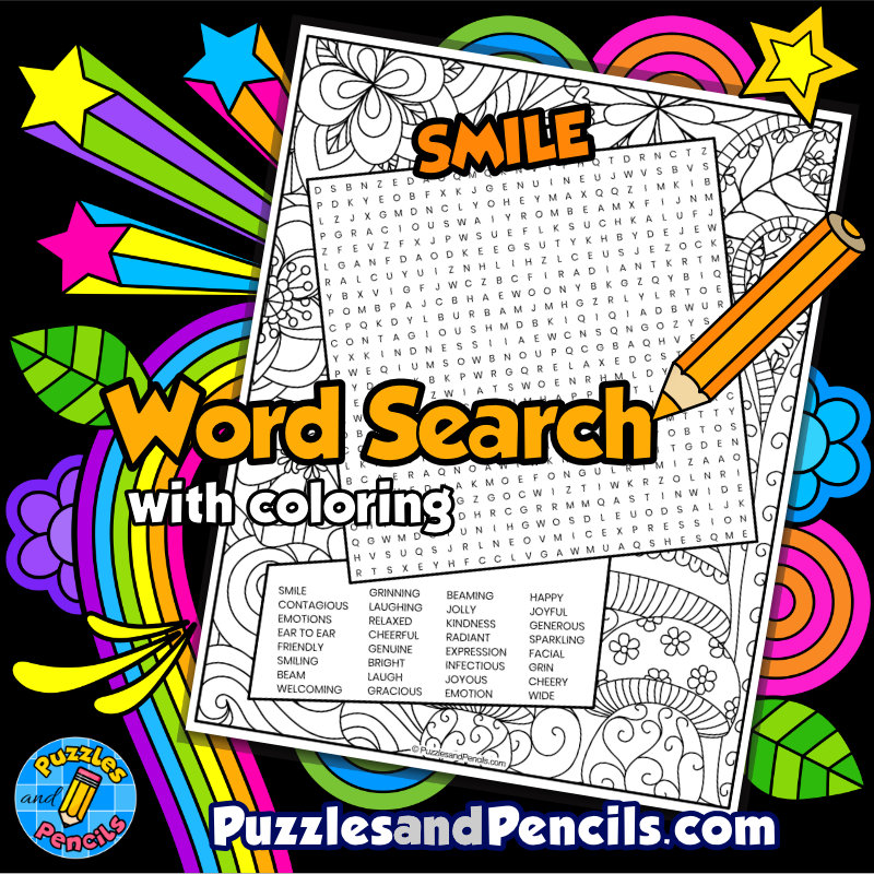 Smile Word Search Puzzle with Coloring | Wordsearch | Made By Teachers