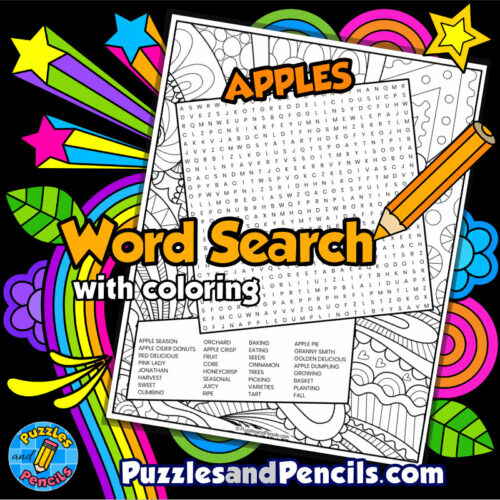 Apples Word Search Puzzle with Coloring | Fall Wordsearch - Made By ...