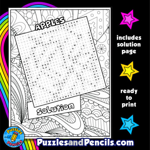Apples Word Search Puzzle with Coloring | Fall Wordsearch | Made By ...