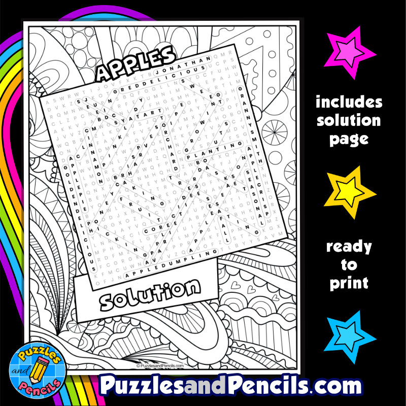 Apples Word Search Puzzle with Coloring | Fall Wordsearch | Made By ...