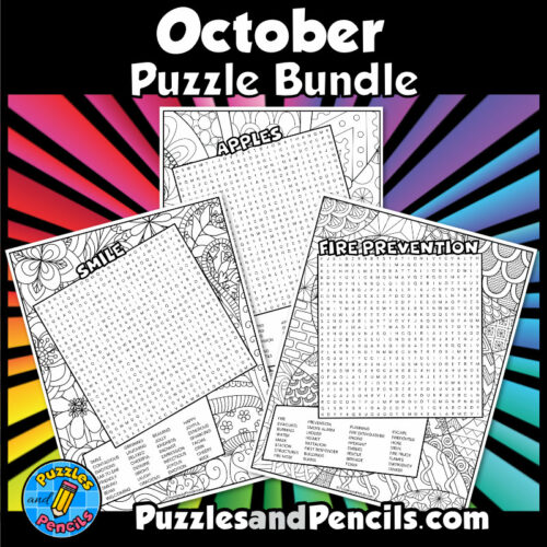 October Word Search Puzzle Activity Page BUNDLE | 15 Wordsearch Puzzles ...