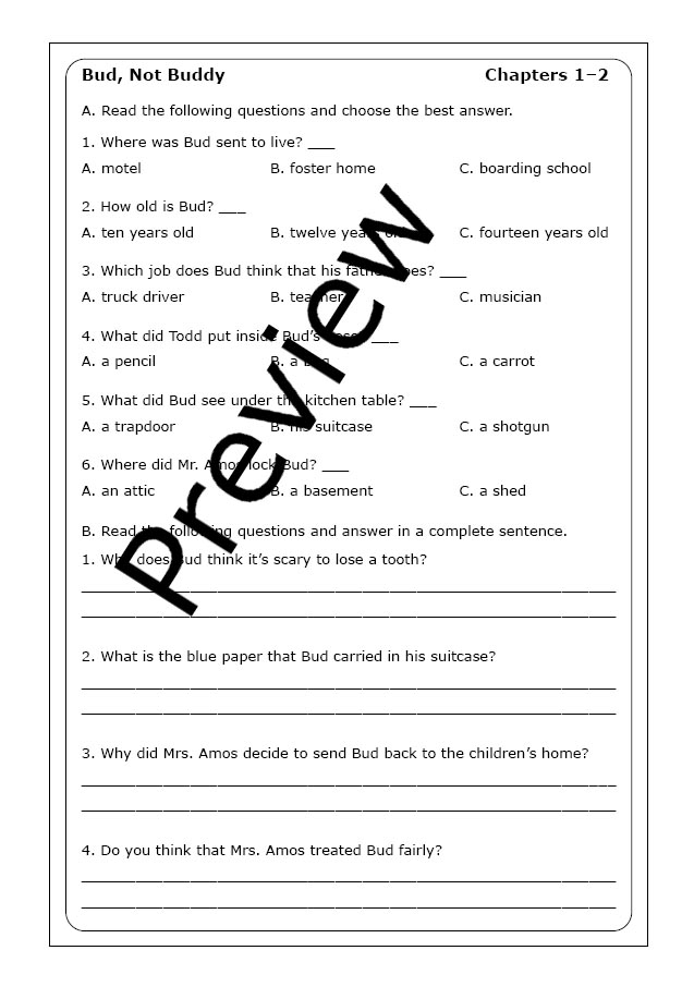 Christopher Paul Curtis "Bud, Not Buddy" worksheets | Made By Teachers