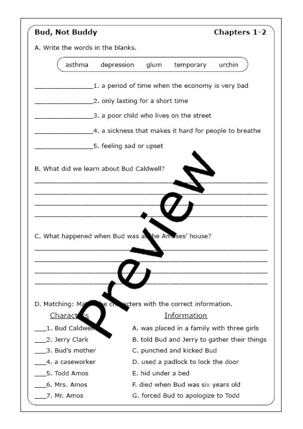 Christopher Paul Curtis "Bud, Not Buddy" worksheets | Made By Teachers