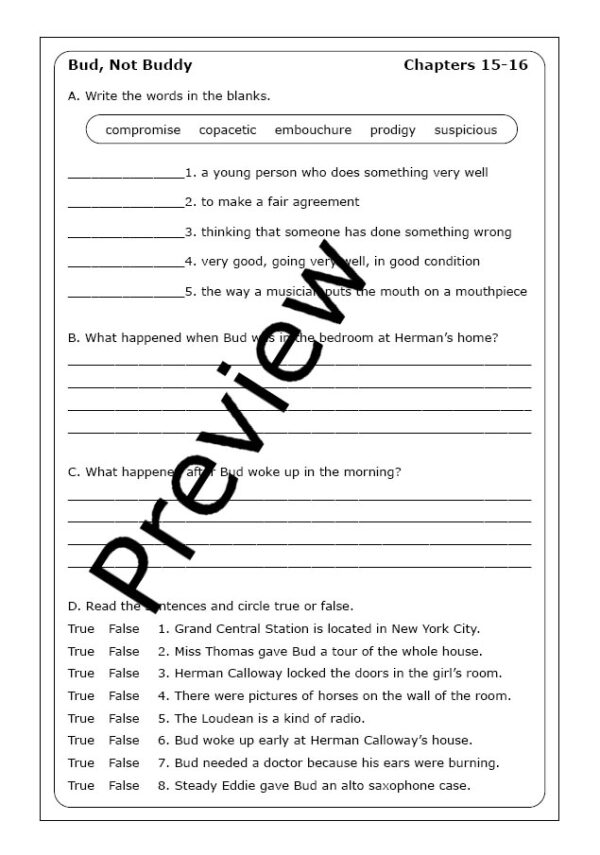 Christopher Paul Curtis "Bud, Not Buddy" worksheets | Made By Teachers