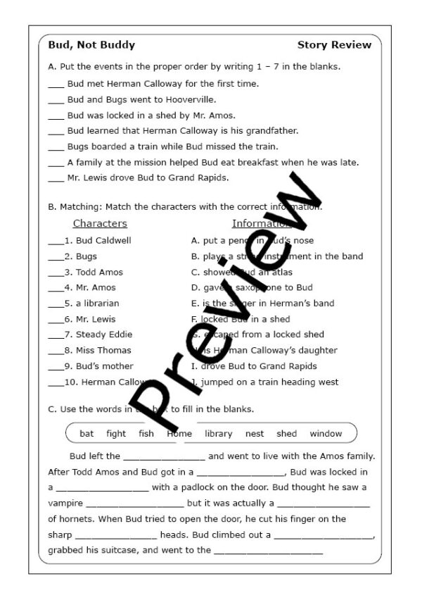 Christopher Paul Curtis "Bud, Not Buddy" worksheets | Made By Teachers