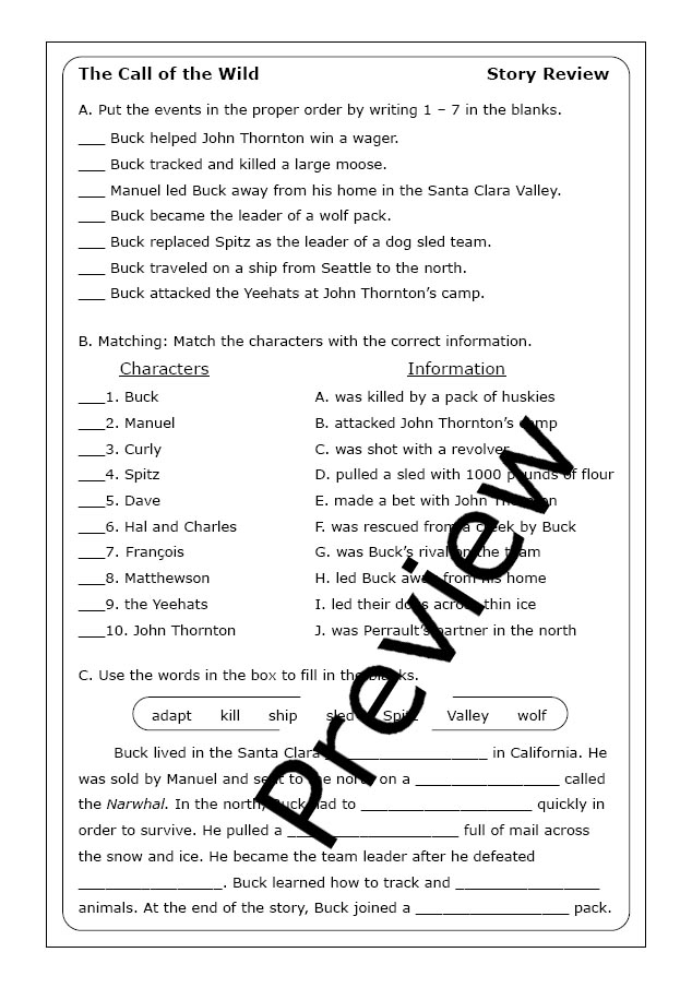 Jack London "The Call of the Wild" worksheets | Made By Teachers