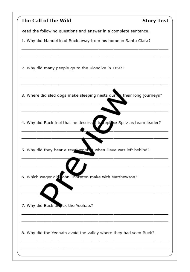 Jack London "The Call of the Wild" worksheets | Made By Teachers