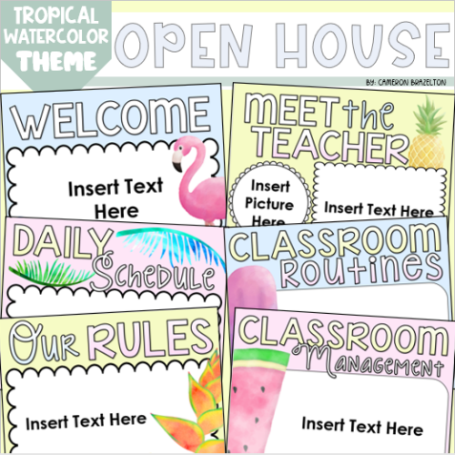 Back to School Open House Meet the Teacher Watercolor Tropical Theme ...