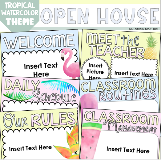 Back to School Open House Meet the Teacher Watercolor Tropical Theme ...