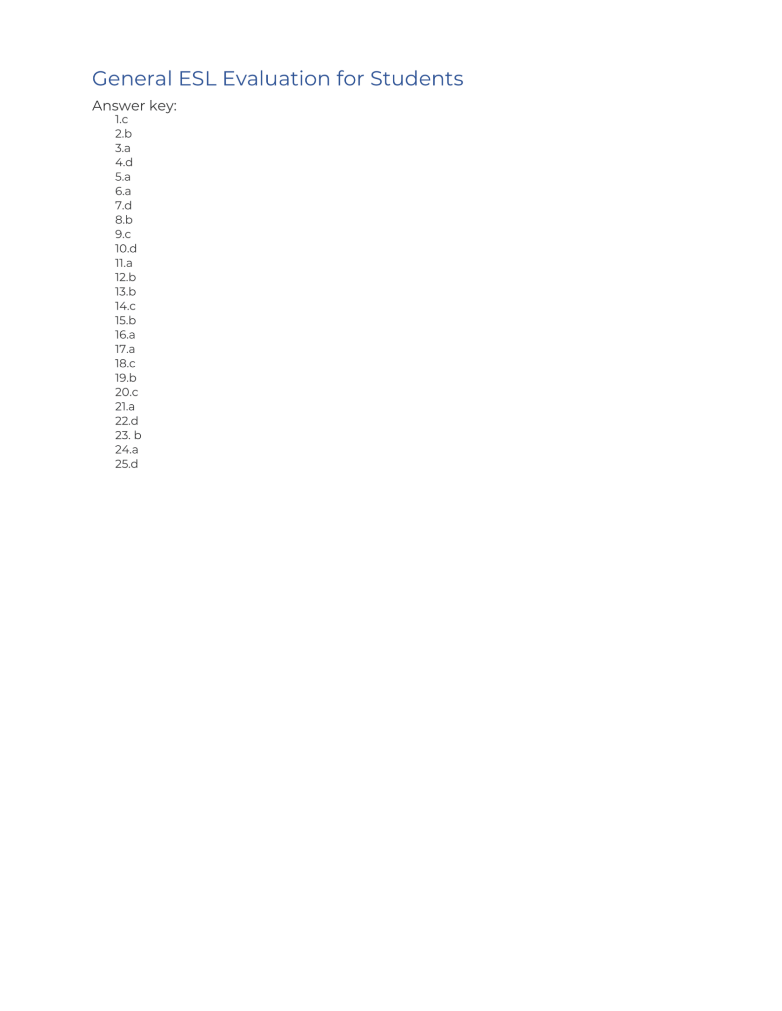 FREE 25 Multiple Choice Questionnaire for English LVL Assessment ...