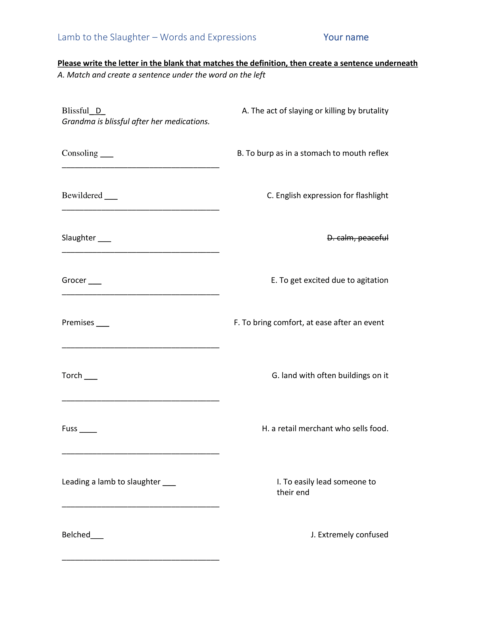 Full Lamb to the Slaughter Study - Story, Vocab, Quiz Included | Made ...