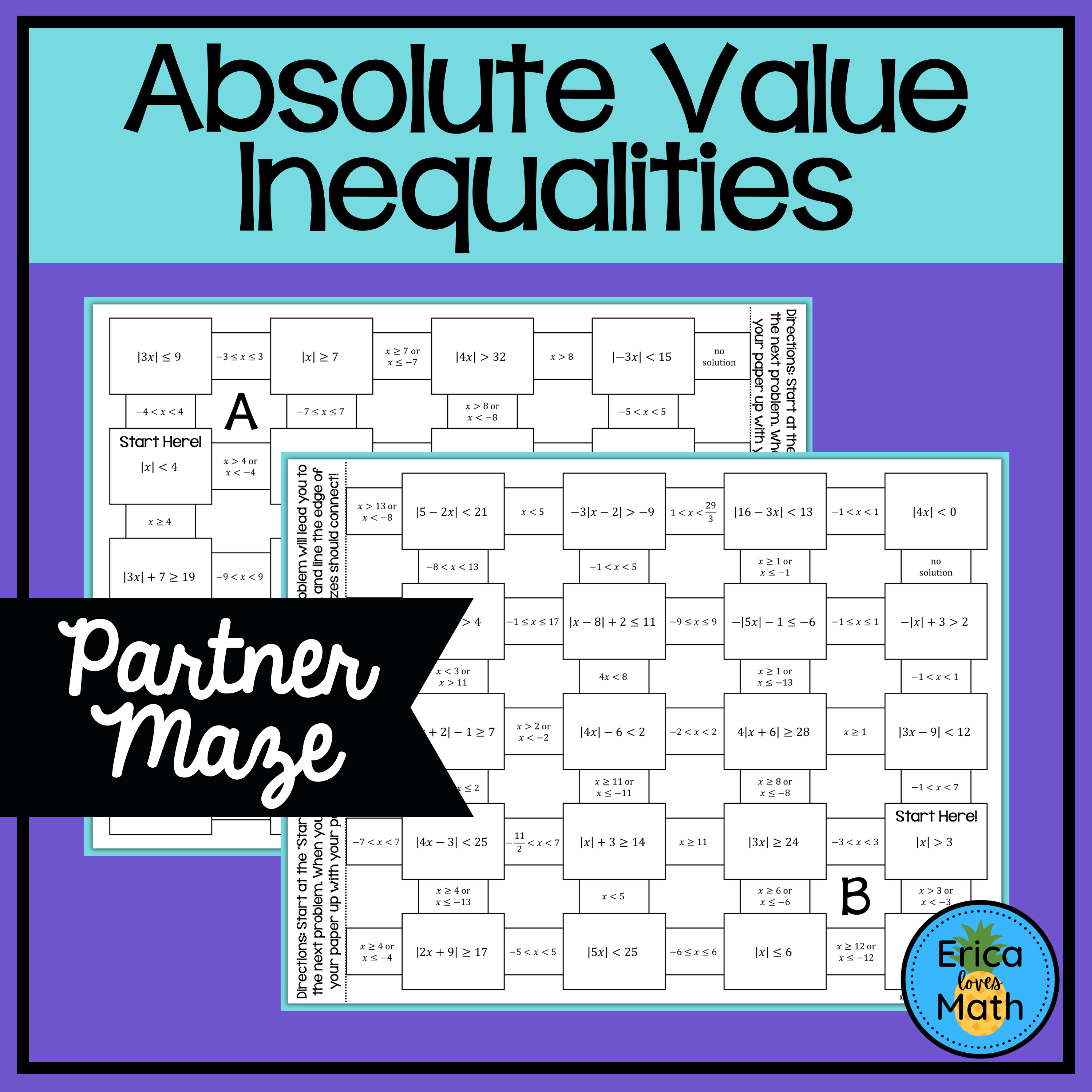 Solving Absolute Value Inequalities Activity Partner Maze Made By