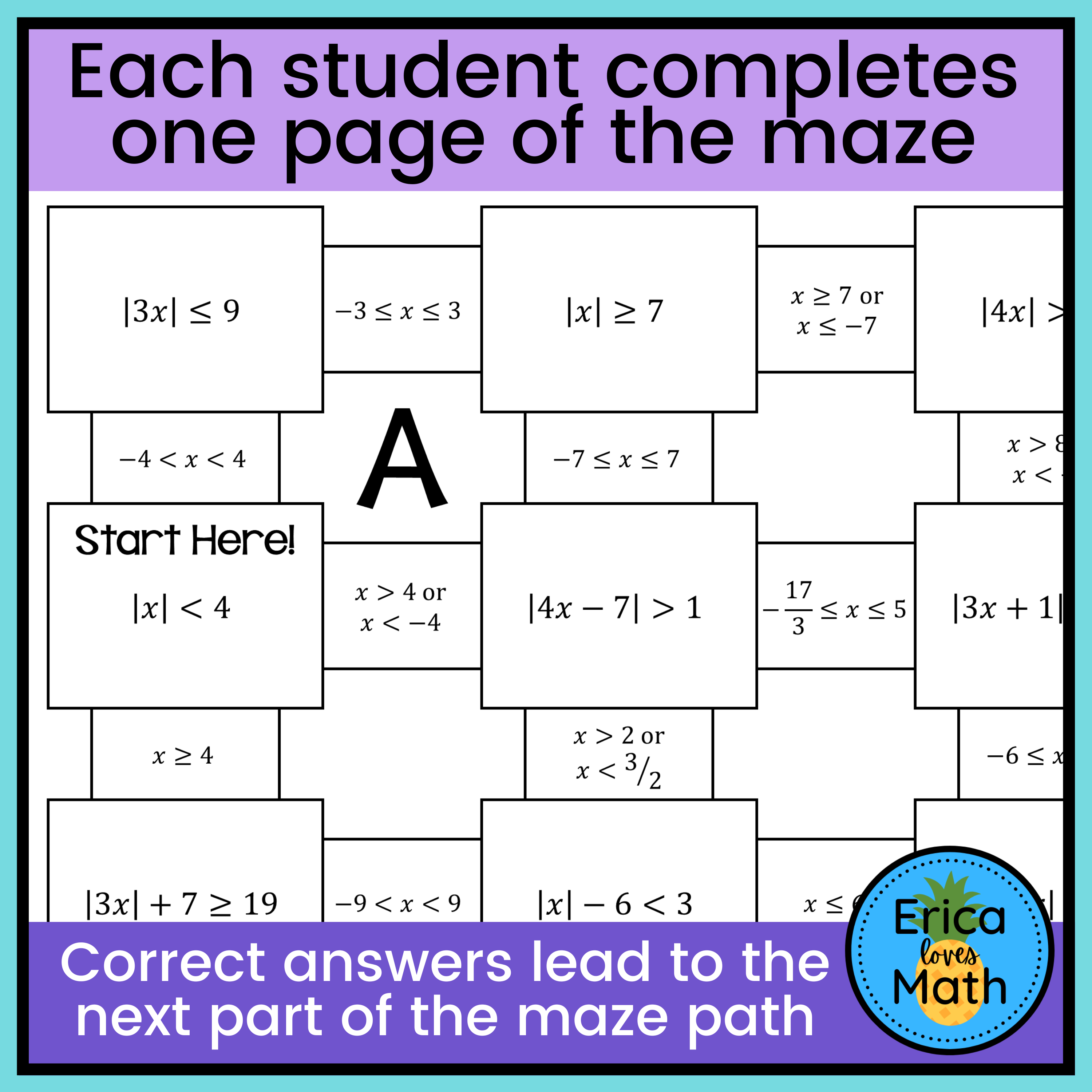 Solving Absolute Value Inequalities Activity Partner Maze | Made By ...
