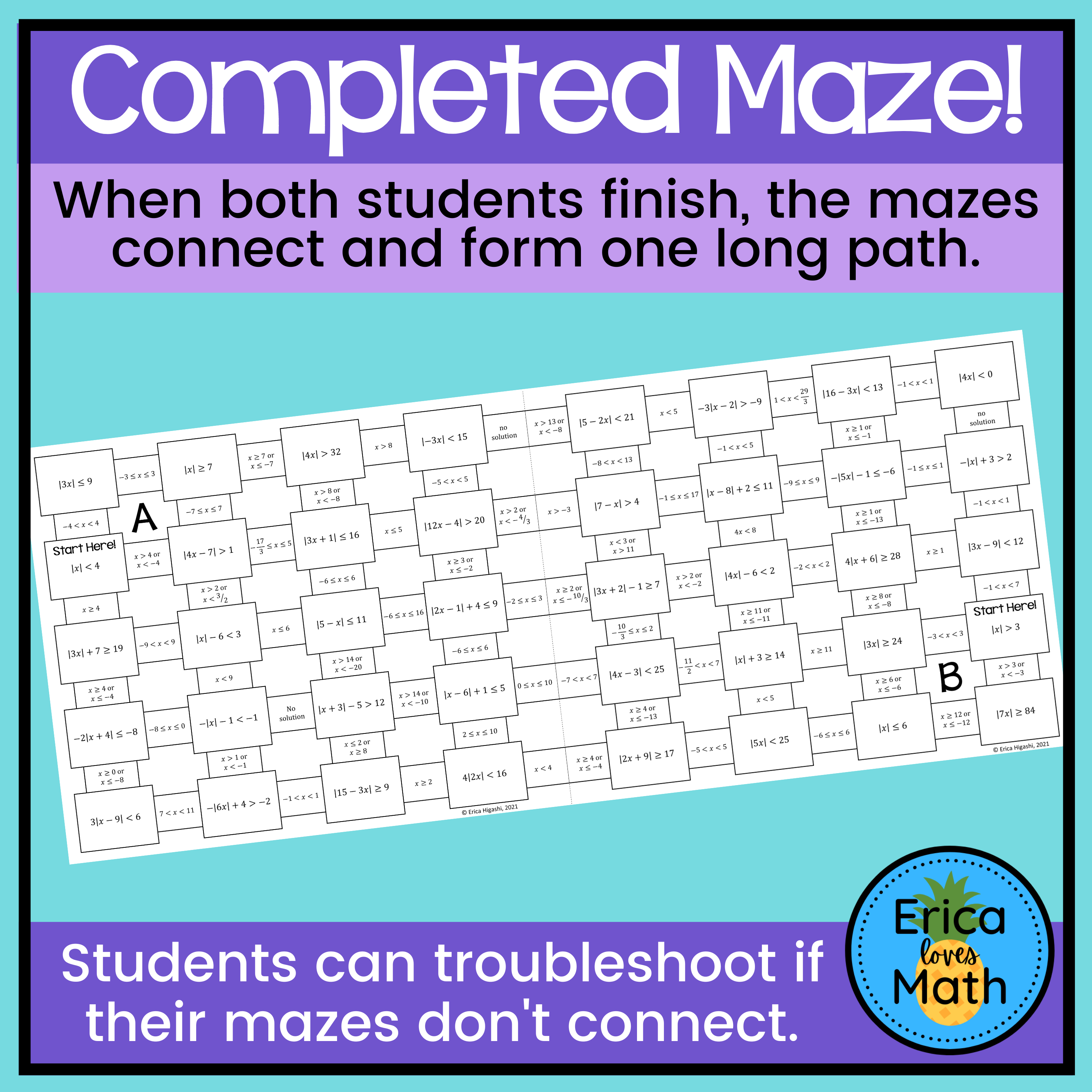 Solving Absolute Value Inequalities Activity Partner Maze | Made By ...
