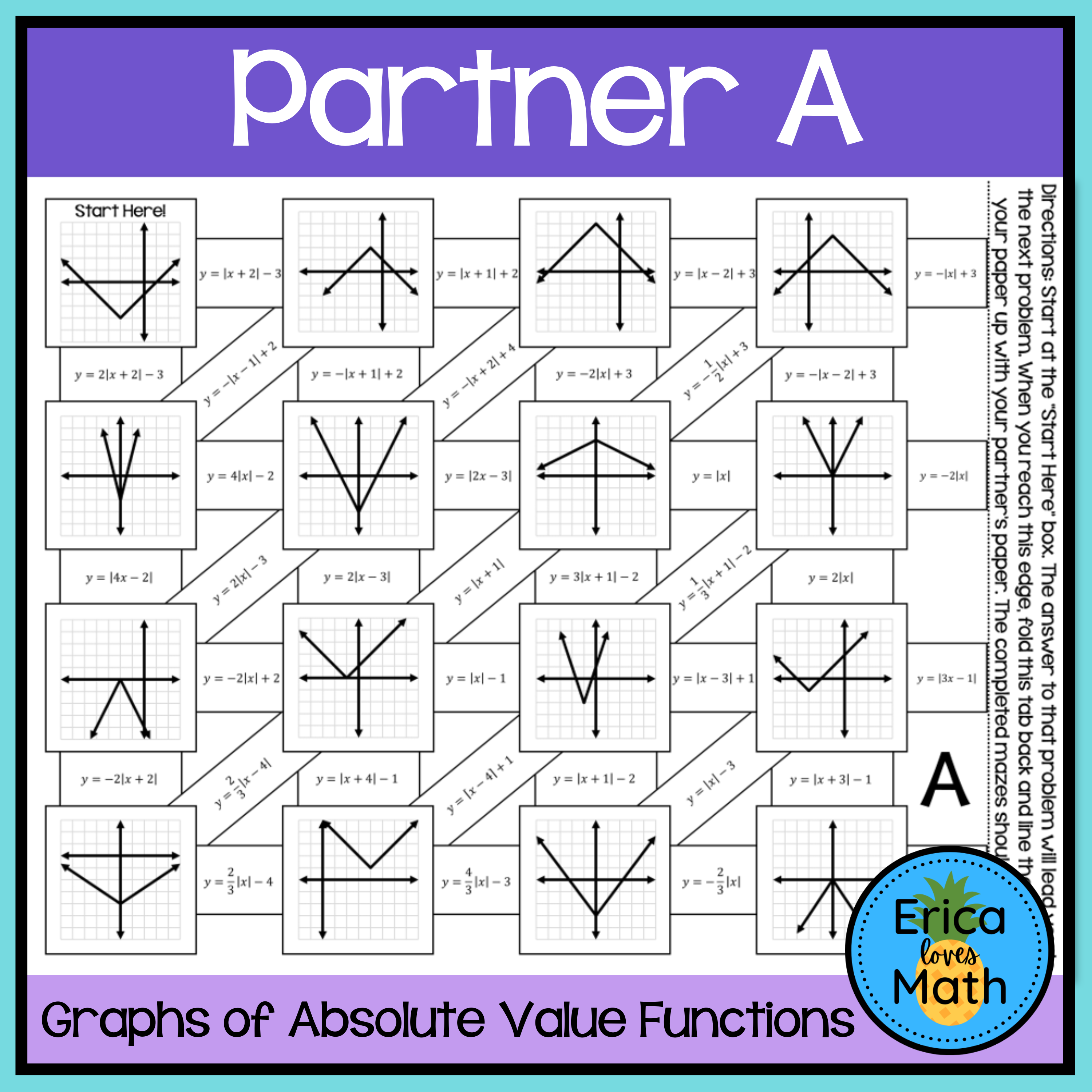 Graphs of Absolute Value Functions Activity Partner Maze | Made By Teachers
