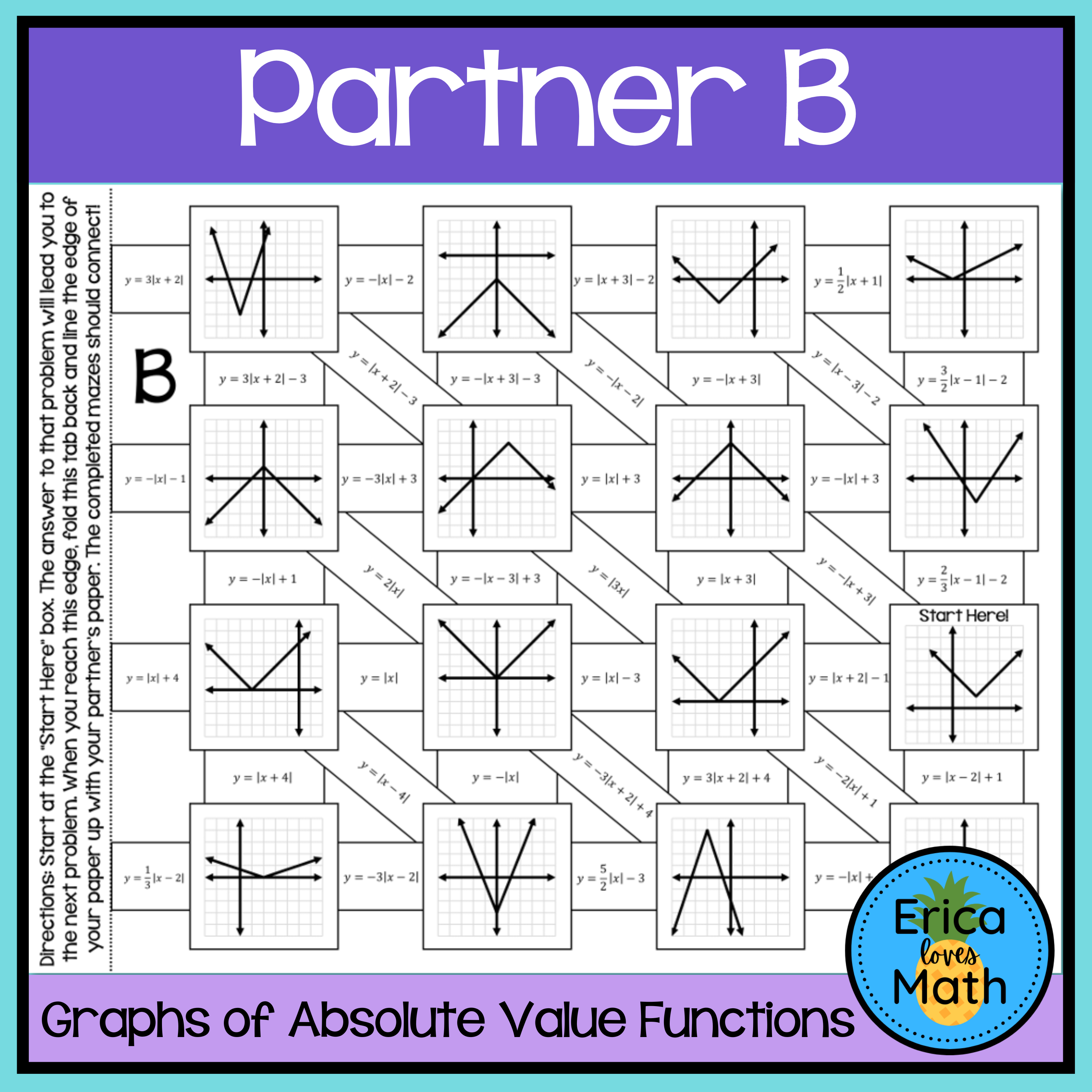 Graphs of Absolute Value Functions Activity Partner Maze | Made By Teachers