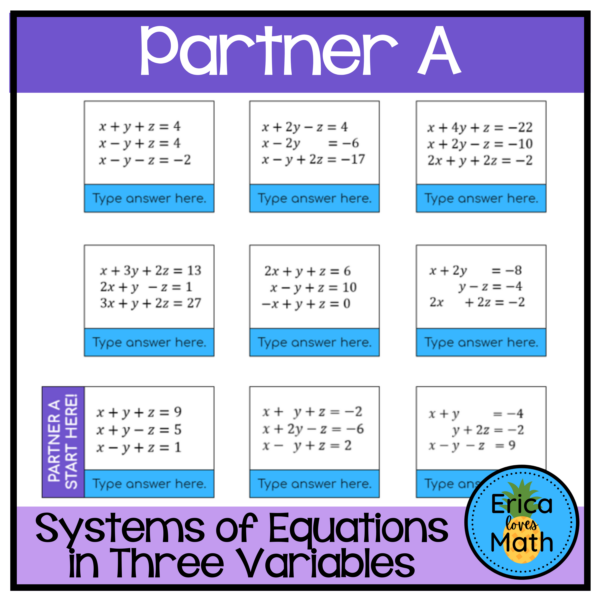 Solving Systems of Equations in Three Variables Digital Activity ...