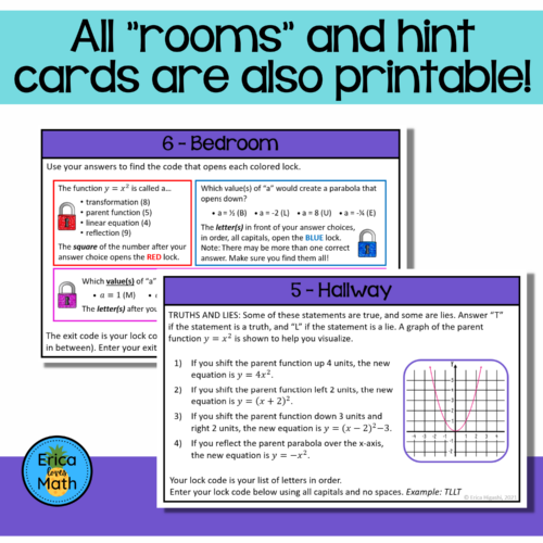 Graphs of Quadratics Escape Room Activity | Made By Teachers