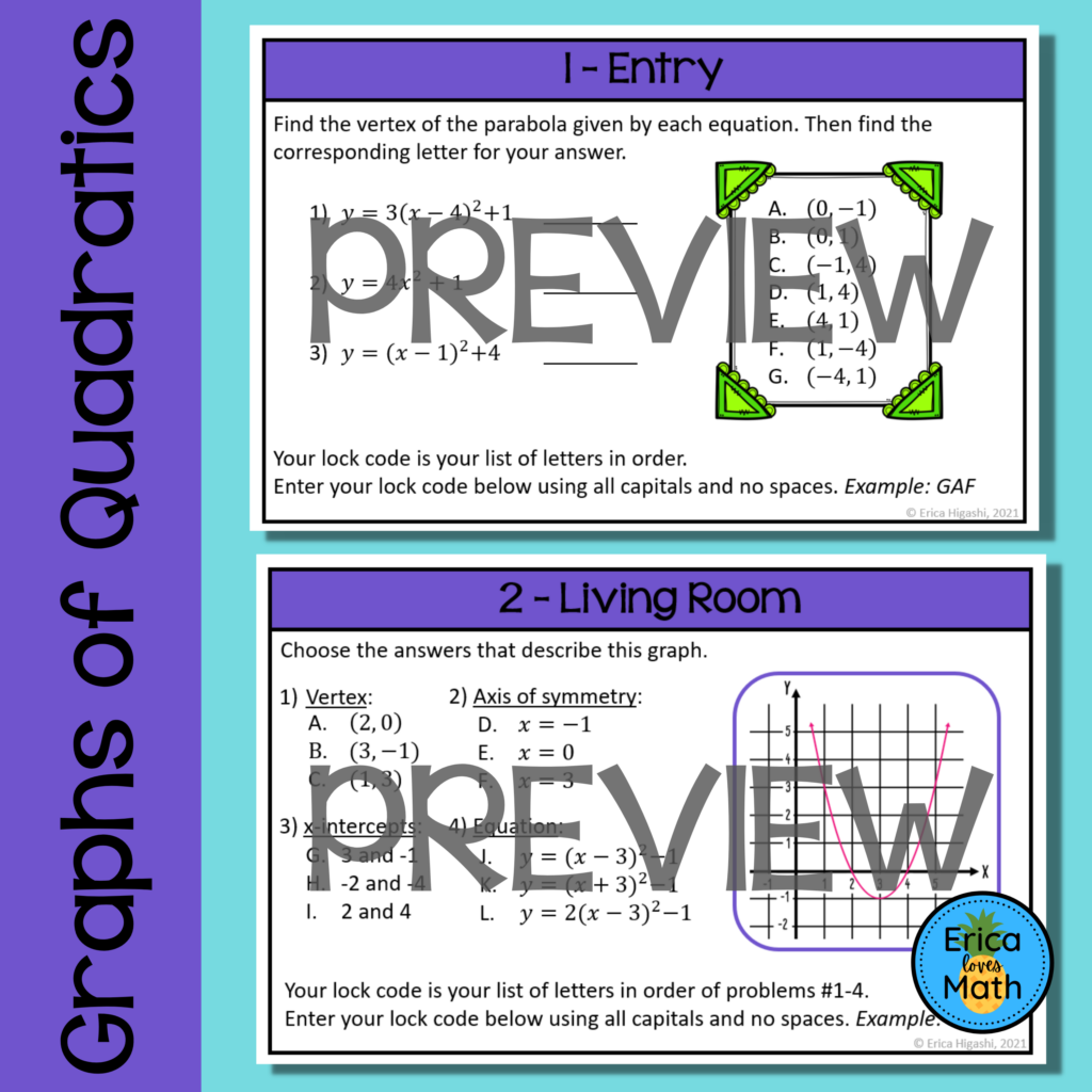Graphs of Quadratics Escape Room Activity | Made By Teachers