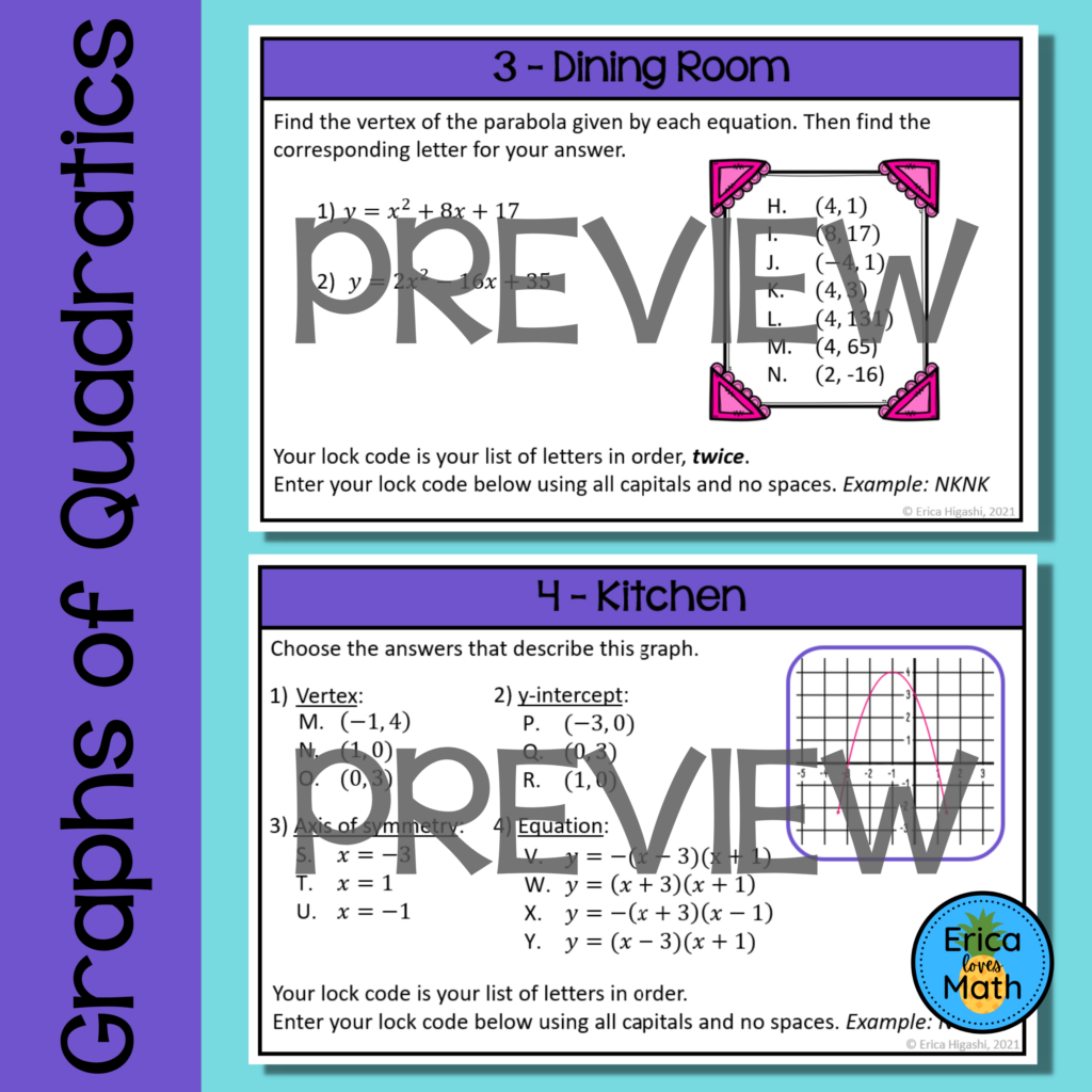 Graphs of Quadratics Escape Room Activity | Made By Teachers