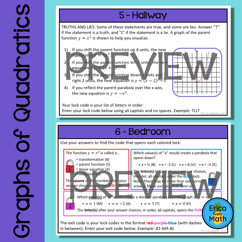 Graphs of Quadratics Escape Room Activity | Made By Teachers