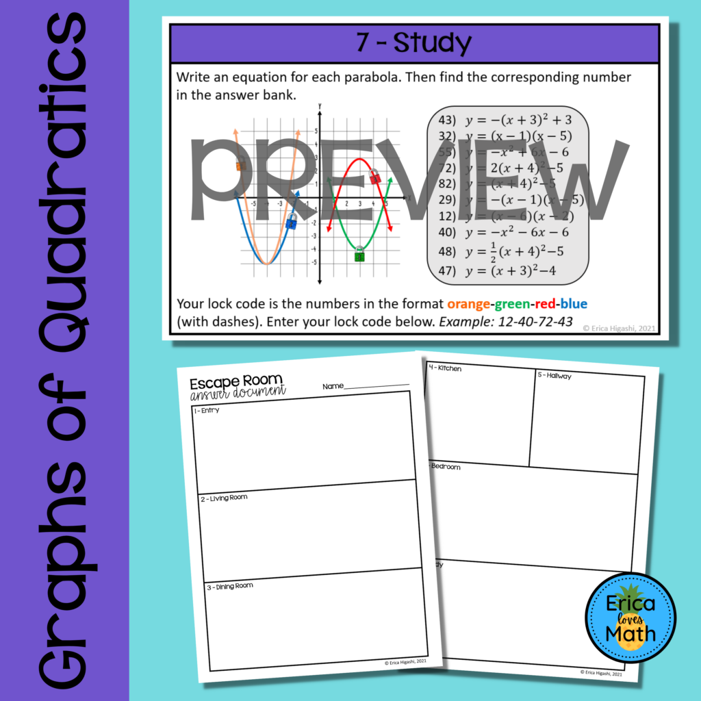 Graphs of Quadratics Escape Room Activity | Made By Teachers