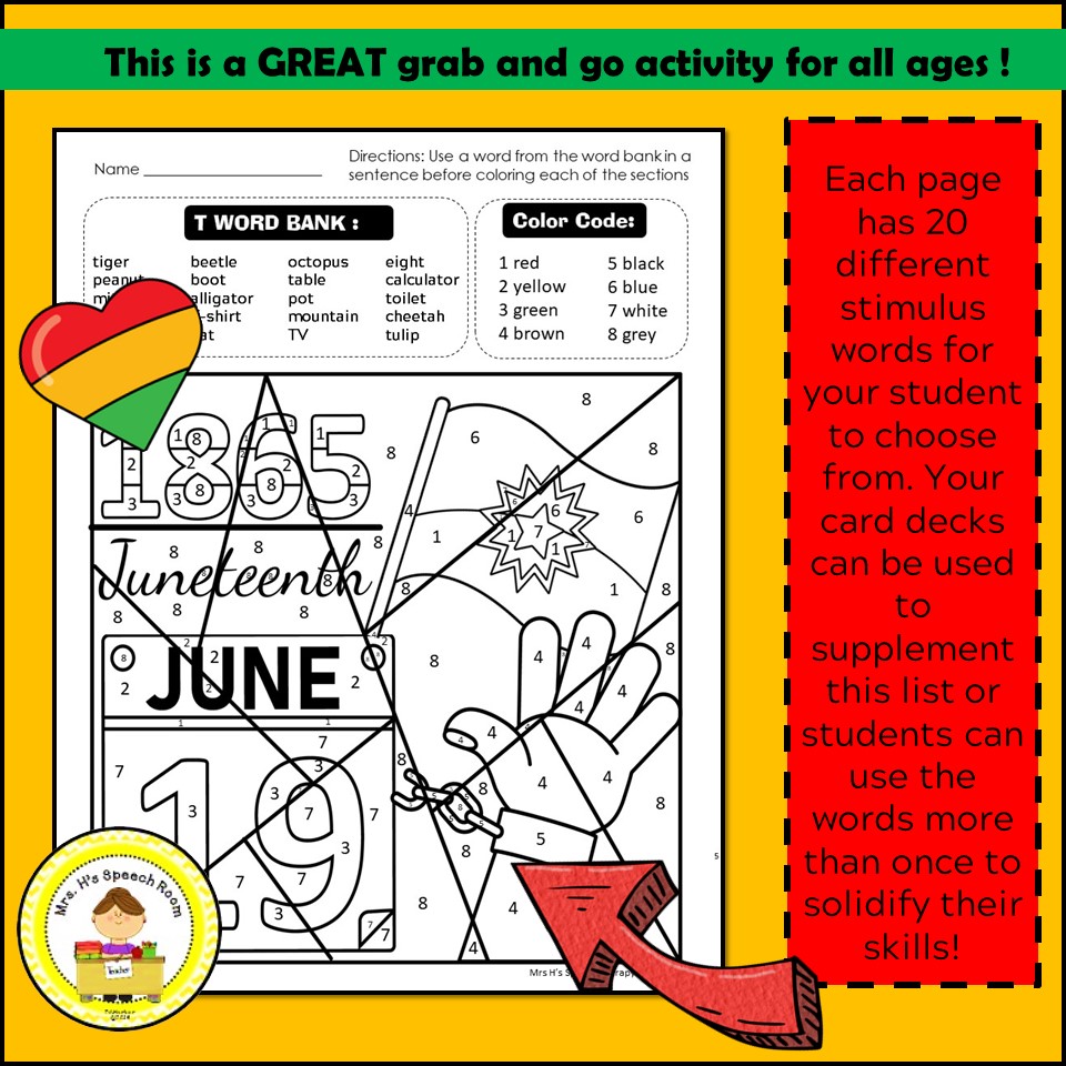 Juneteenth Color by Code Speech Therapy | Made By Teachers