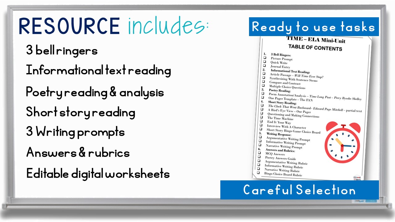 Time Unit - Middle School Paired Reading Activities, Prompts - Print ...