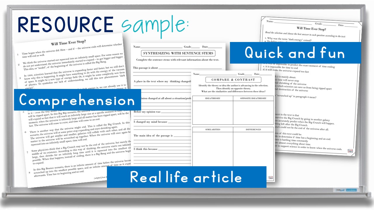 Time Unit - Middle School Paired Reading Activities, Prompts - Print ...