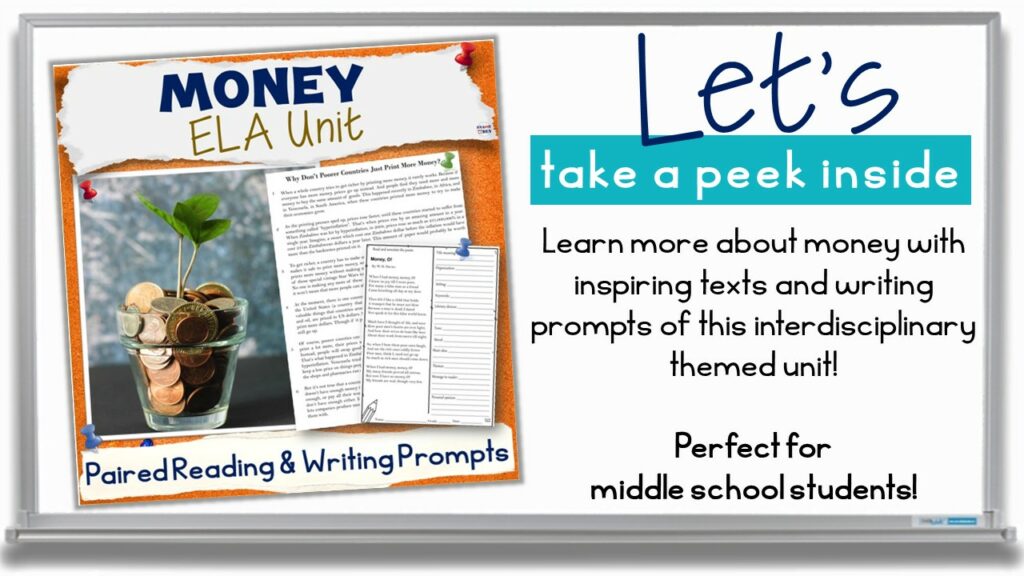 Money Unit - Middle School Paired Reading, Writing Prompts - Print and ...