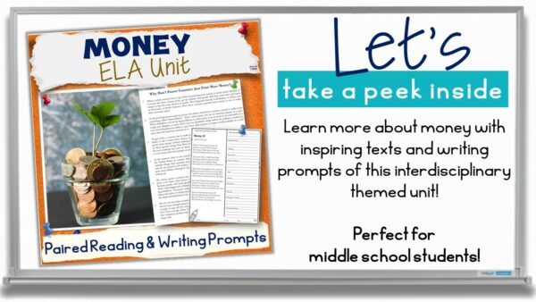 Money Unit - Middle School Paired Reading, Writing Prompts - Print and ...