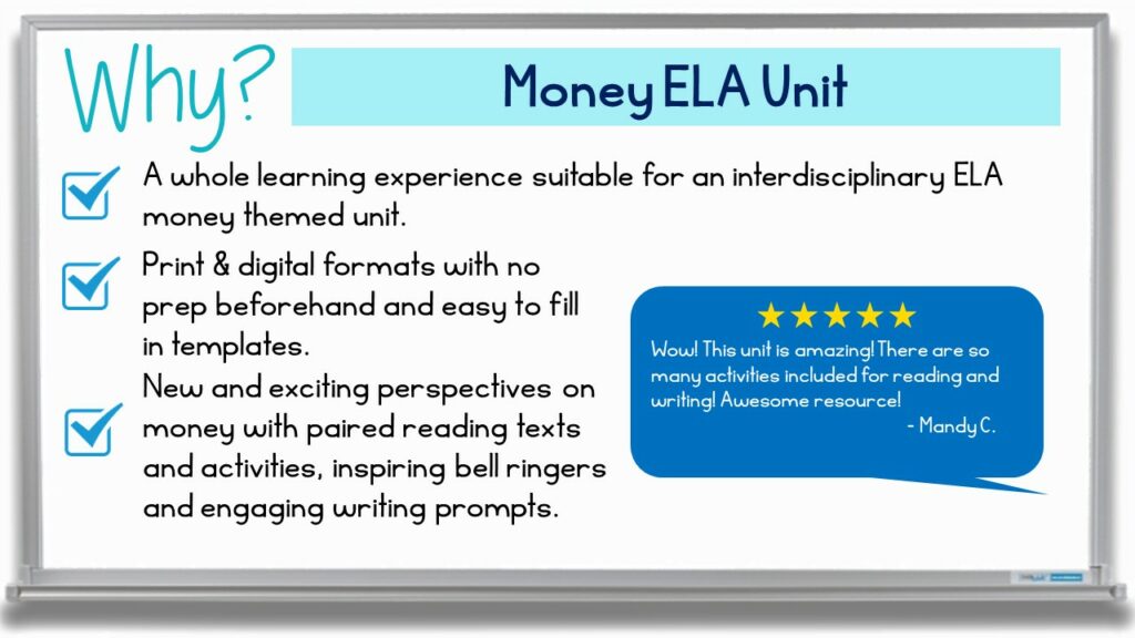 Money Unit - Middle School Paired Reading, Writing Prompts - Print and ...