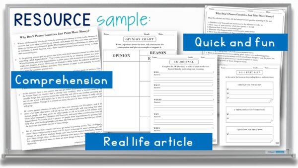 Money Unit - Middle School Paired Reading, Writing Prompts - Print and ...