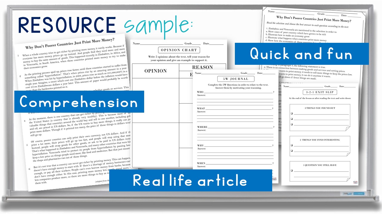 Money Unit - Middle School Paired Reading, Writing Prompts - Print and ...