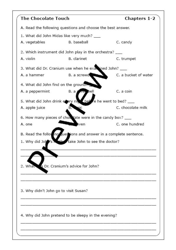 Patrick Skene Catling "The Chocolate Touch" worksheets | Made By Teachers