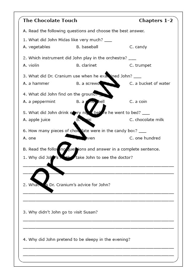 Patrick Skene Catling "The Chocolate Touch" worksheets | Made By Teachers