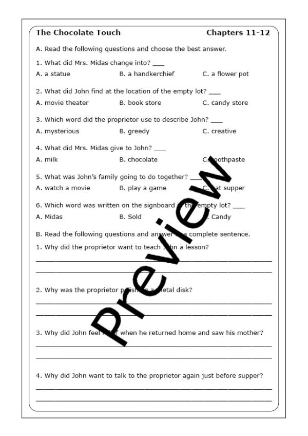 Patrick Skene Catling "The Chocolate Touch" worksheets - Made By Teachers