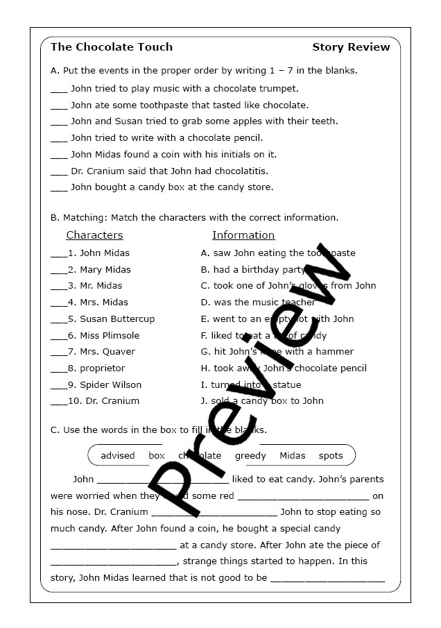 Patrick Skene Catling "The Chocolate Touch" worksheets | Made By Teachers