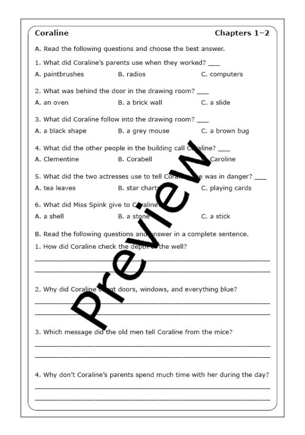 Neil Gaiman "Coraline" worksheets | Made By Teachers