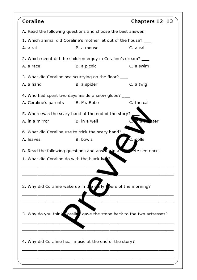 Neil Gaiman "Coraline" worksheets | Made By Teachers
