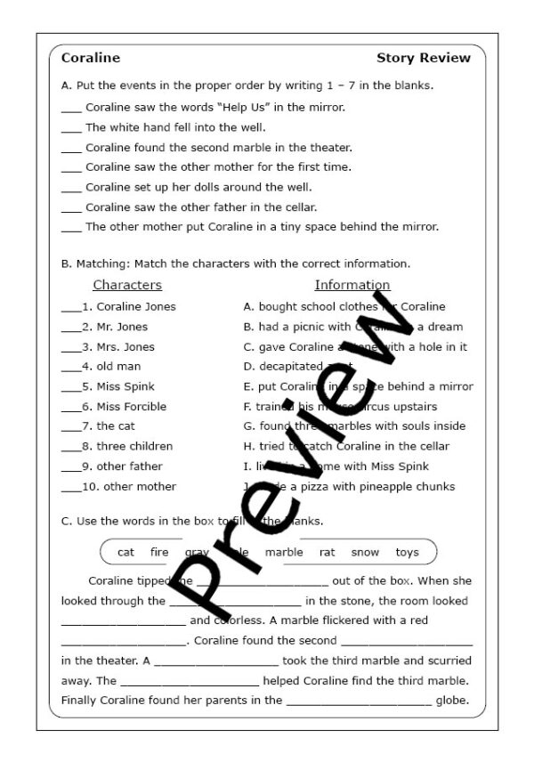 Neil Gaiman "Coraline" worksheets | Made By Teachers