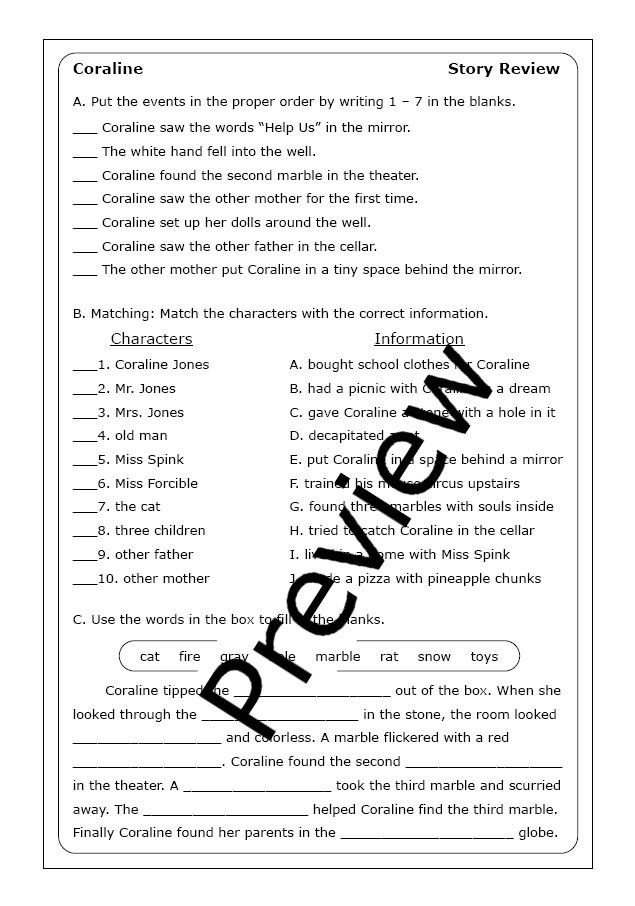 Neil Gaiman "Coraline" worksheets | Made By Teachers