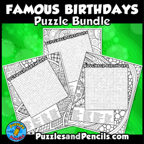 Famous Birthdays Word Search Puzzle BUNDLE | 12 Wordsearch Puzzles ...
