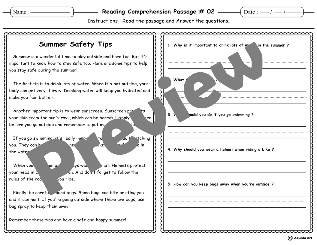 Summer Reading Comprehension Passages : Fun and Educational Summer ...