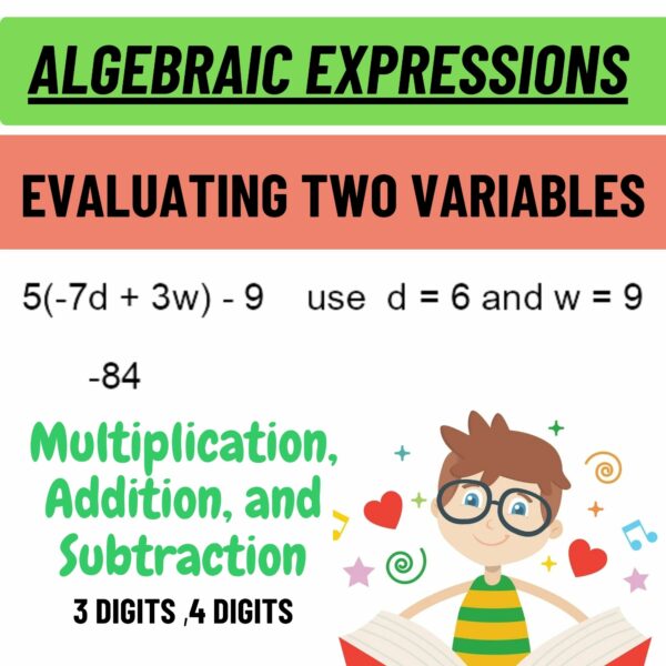 Algebraic Expressions Evaluating Two Variables Worksheets 3- 4 Terms ...