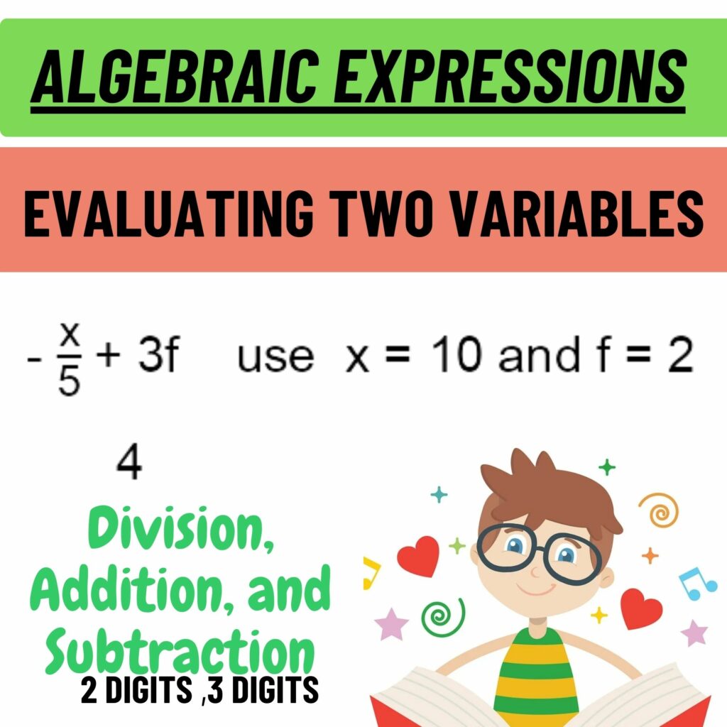 Algebraic Expressions Evaluating Two Variables Worksheets 2- 3 Terms ...