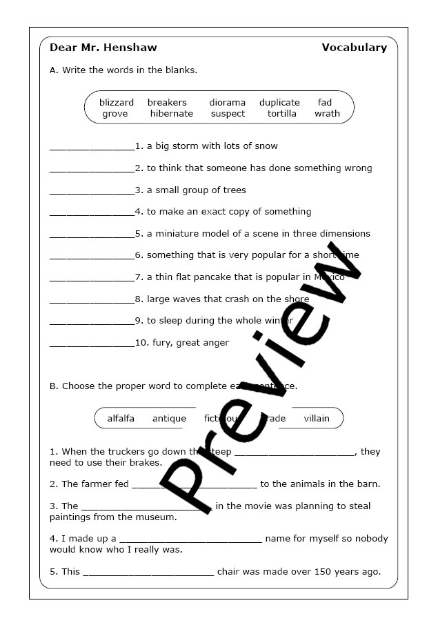 Beverly Cleary "Dear Mr. Henshaw" worksheets | Made By Teachers