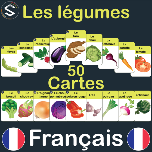 FRENCH Vegetables Vocabulary list flashcards | Les Légumes (9x6cm ...